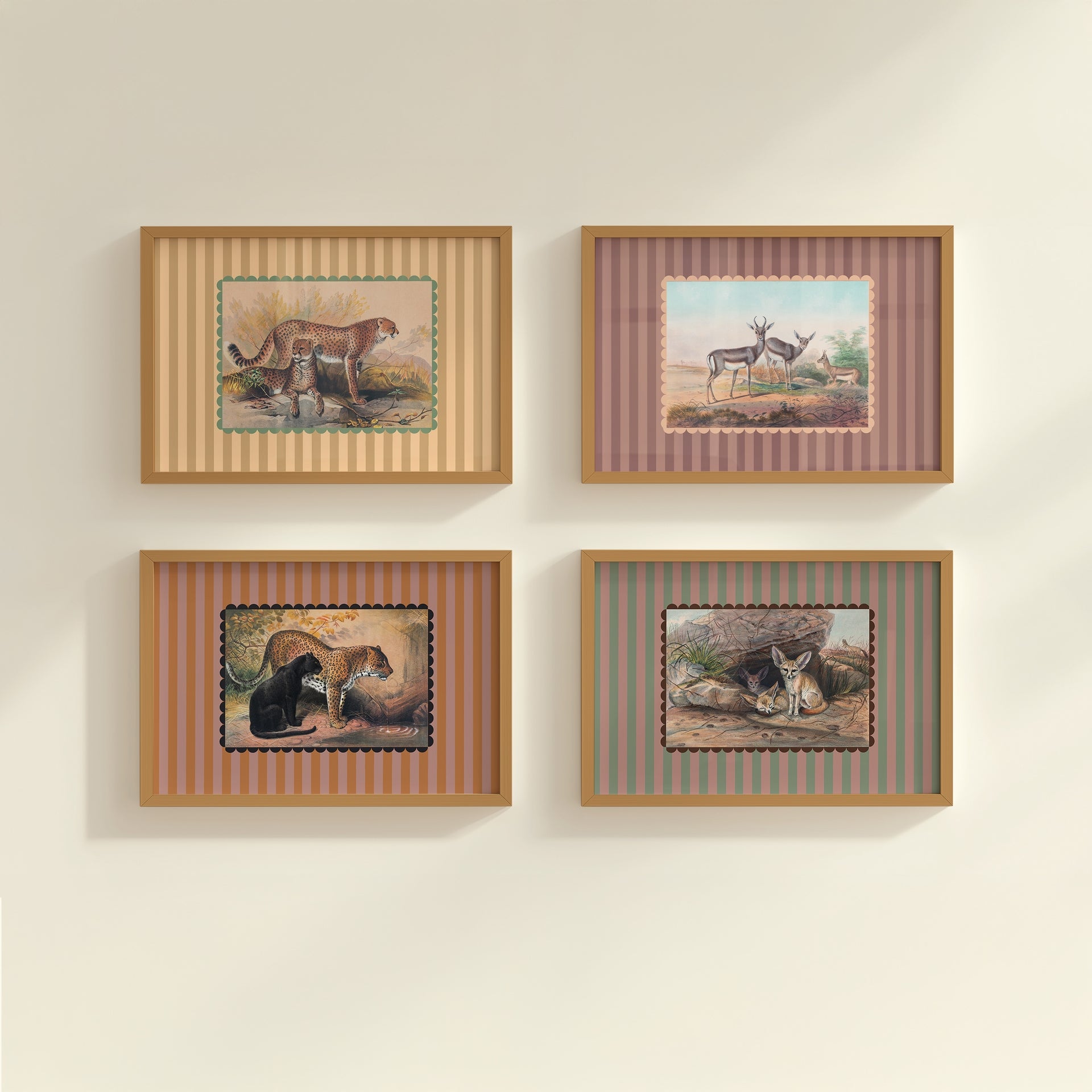 Vintage Jungle Animals Set of Four Horizontal Art Prints
