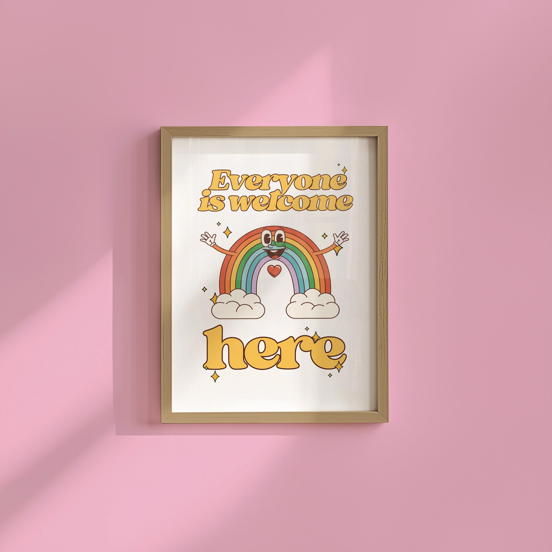 Everyone is Welcome Here Rainbow Vertical Art Print - White