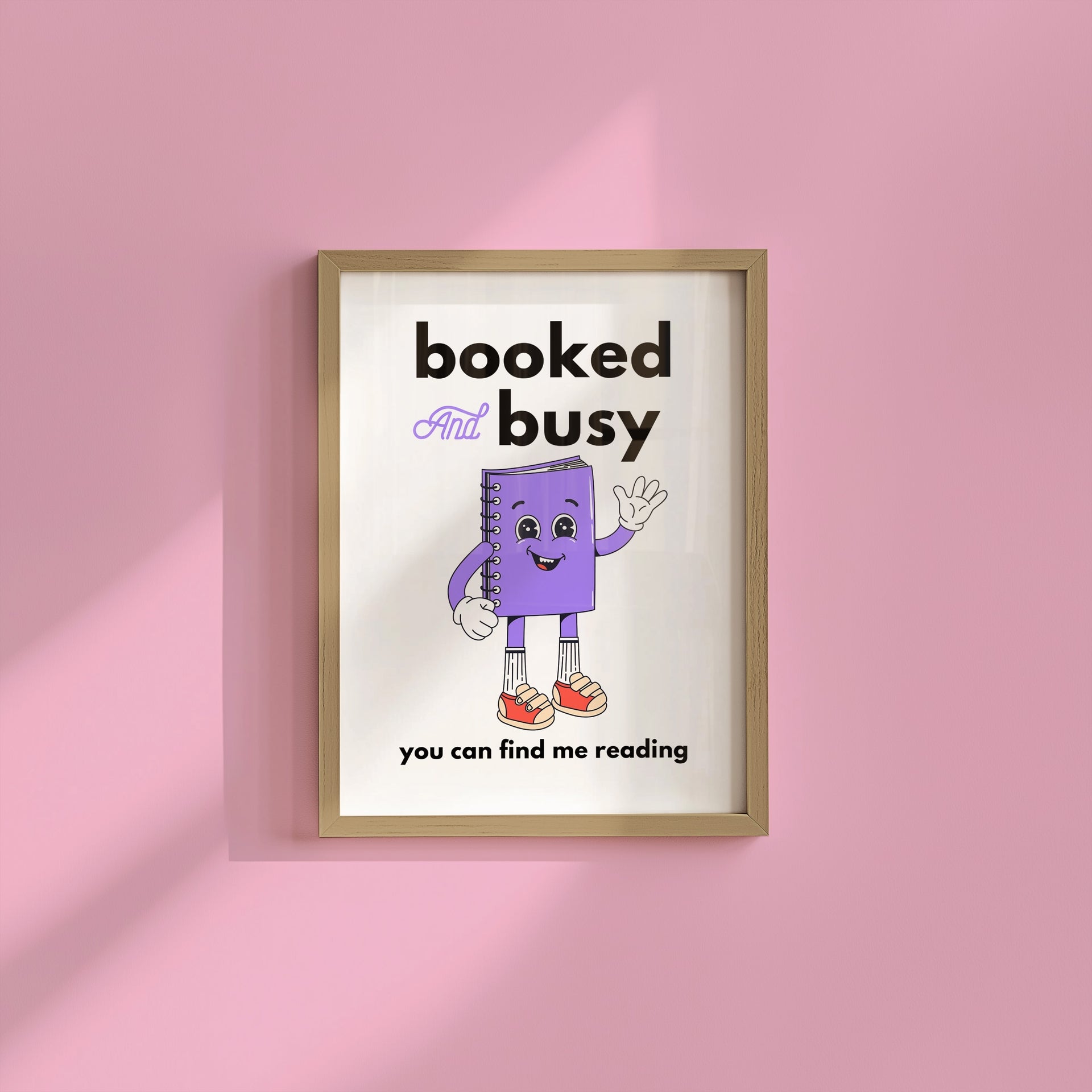 Booked and Busy Cartoon Vertical Art Print - Purple
