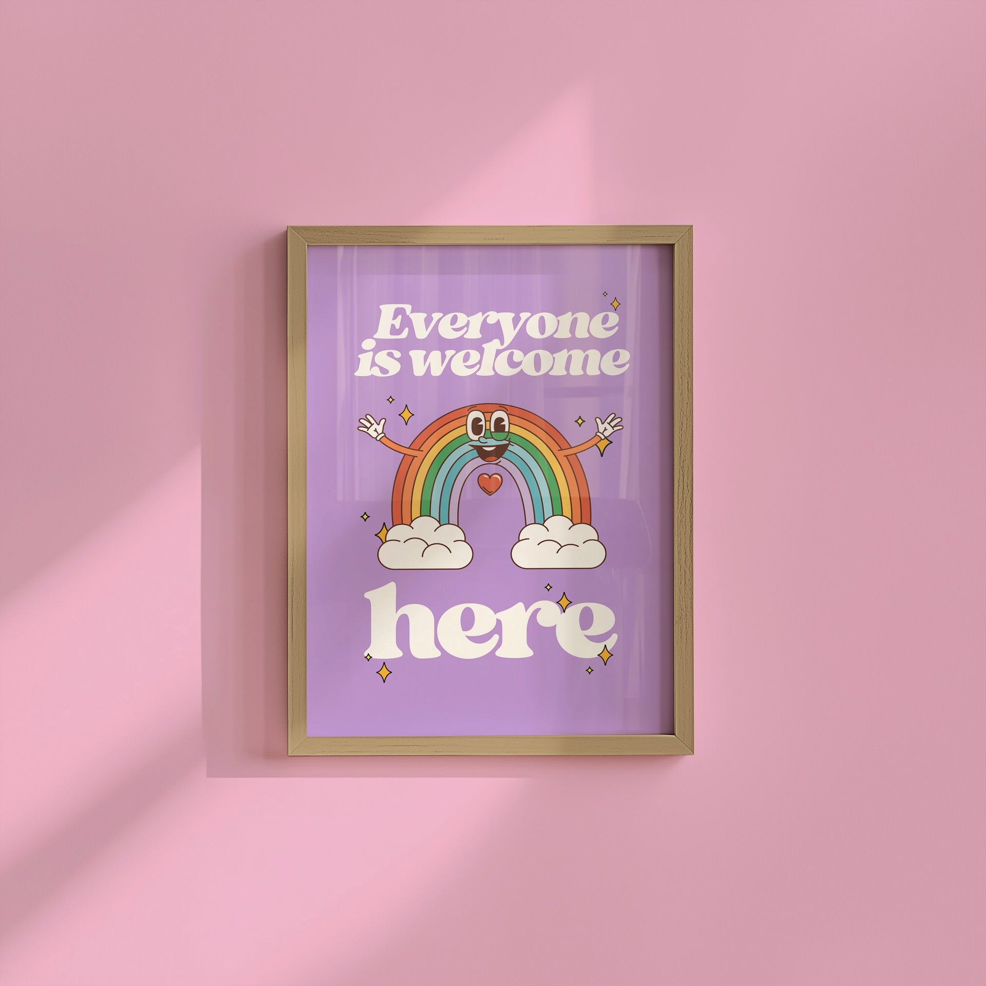 Everyone is Welcome Here Rainbow Vertical Art Print - Purple
