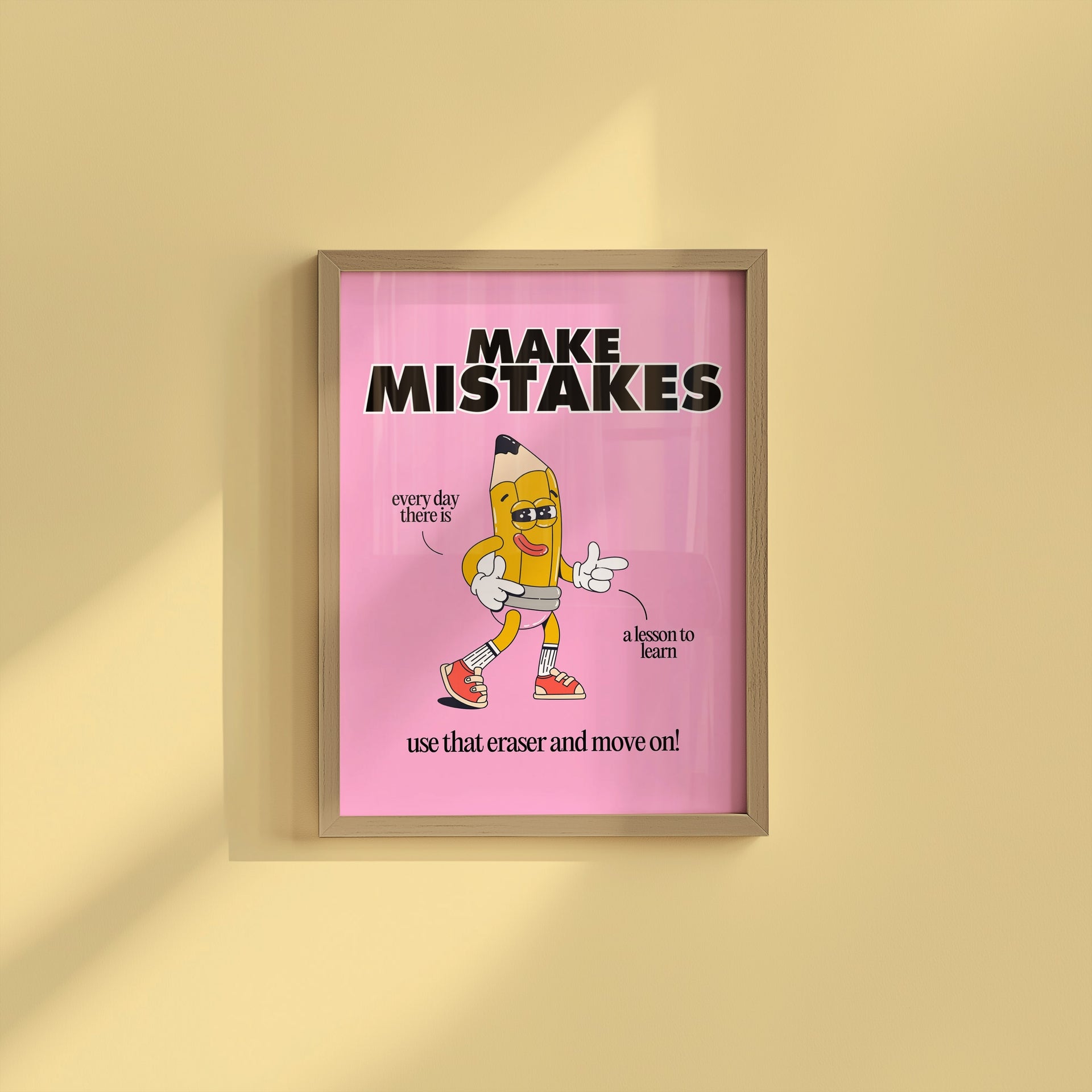 Make Mistakes Cartoon Vertical Art Print - Pink