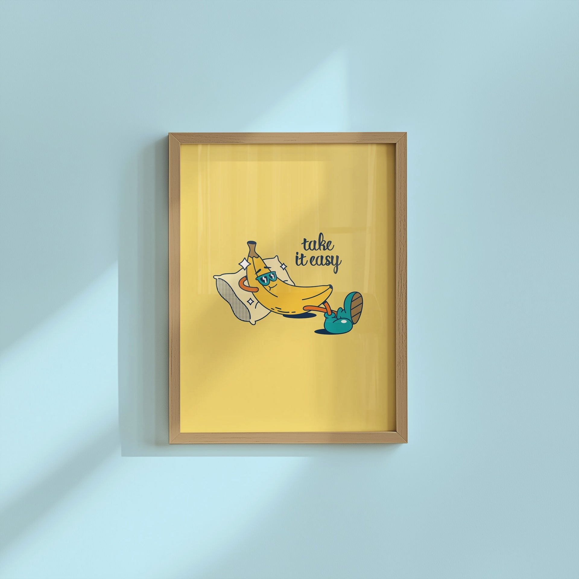 Take It Easy Banana Vertical Art Print - Yellow