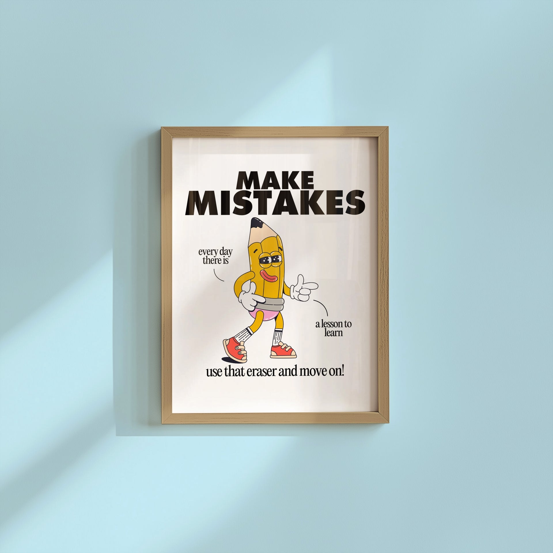 Make Mistakes Cartoon Vertical Art Print - White