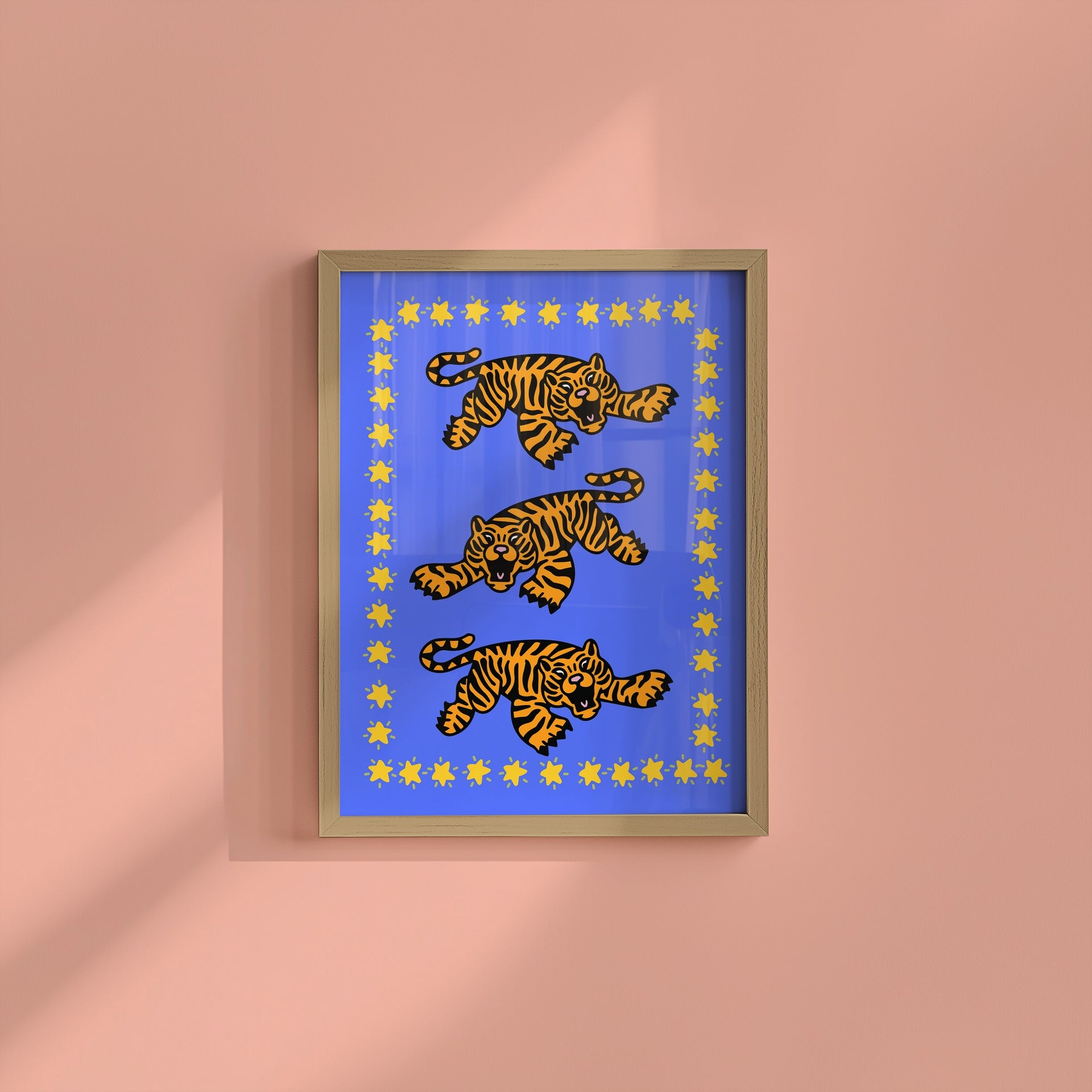 Tiger Stars Vertical Art Print - Blue