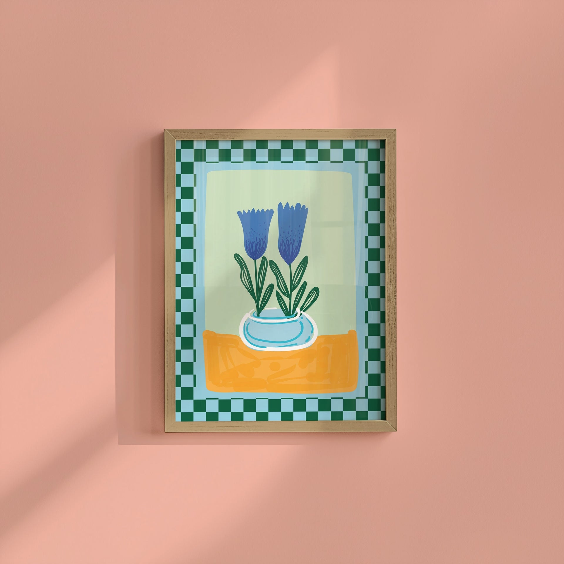 Teal Checker Bouquet Vertical Art Print
