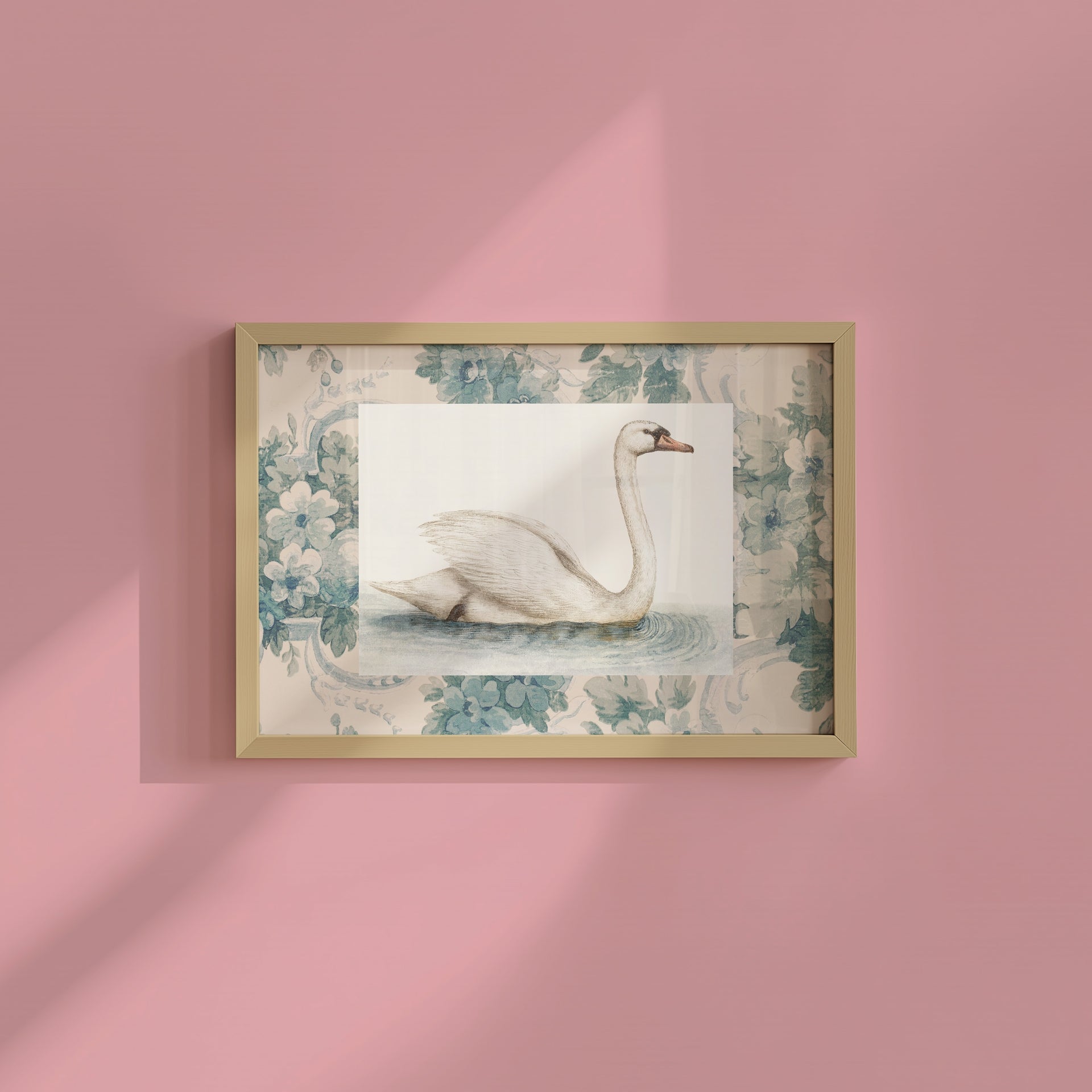 Swan Toile Blue Floral Horizontal Art Print