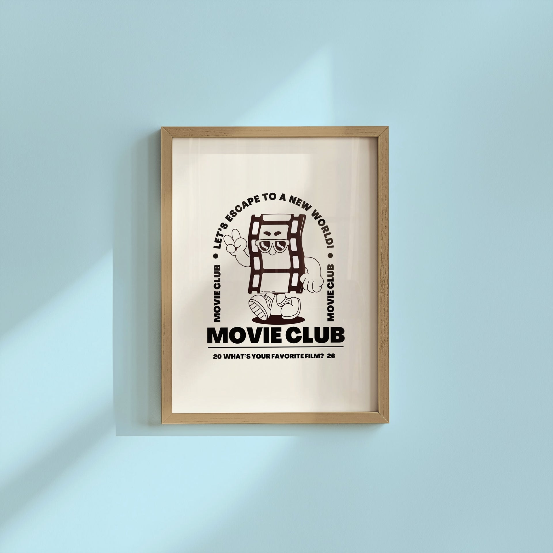Movie Club Vertical Art Print - Black and White