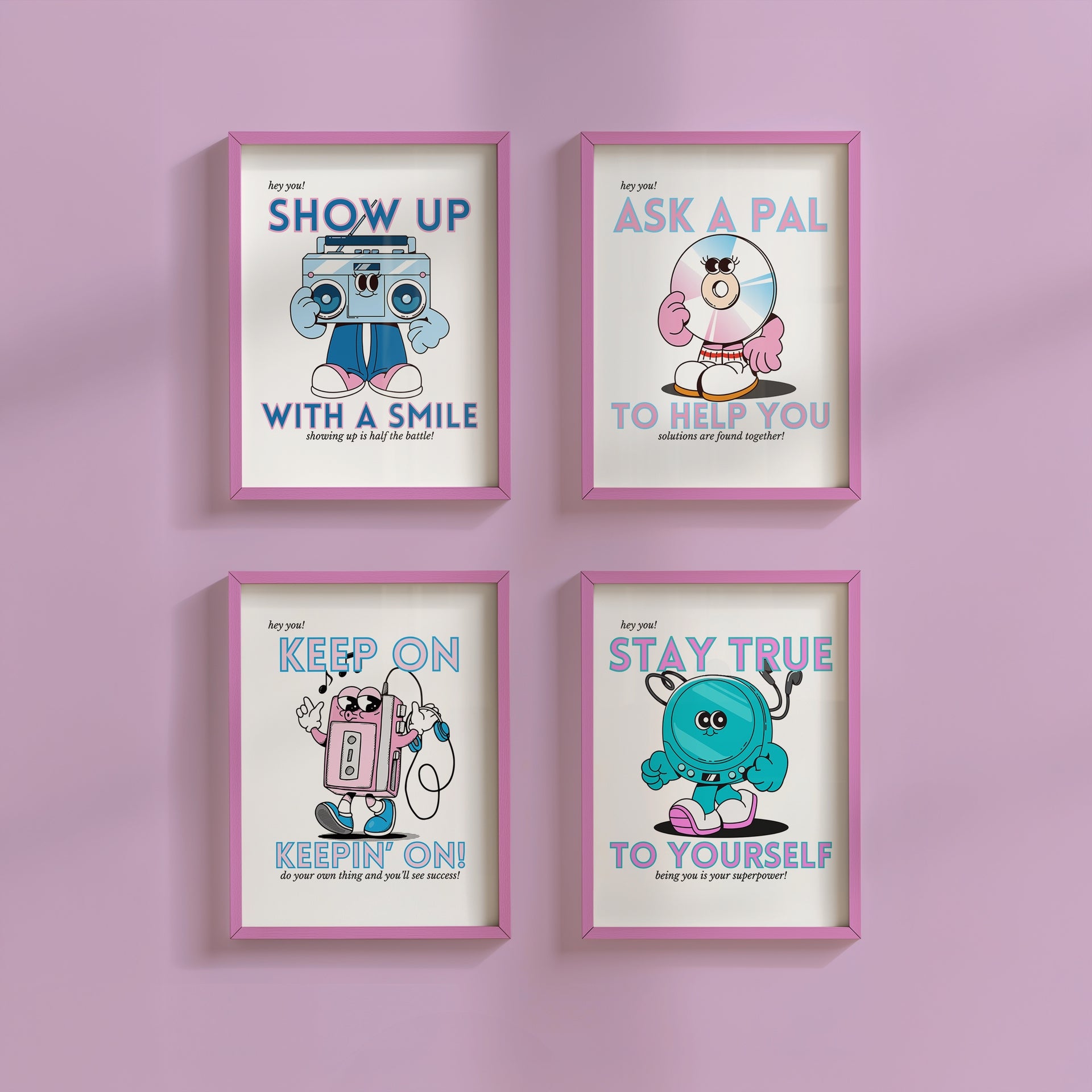 Set of Four Kids and Classroom Music Cartoon Vertical Art Print