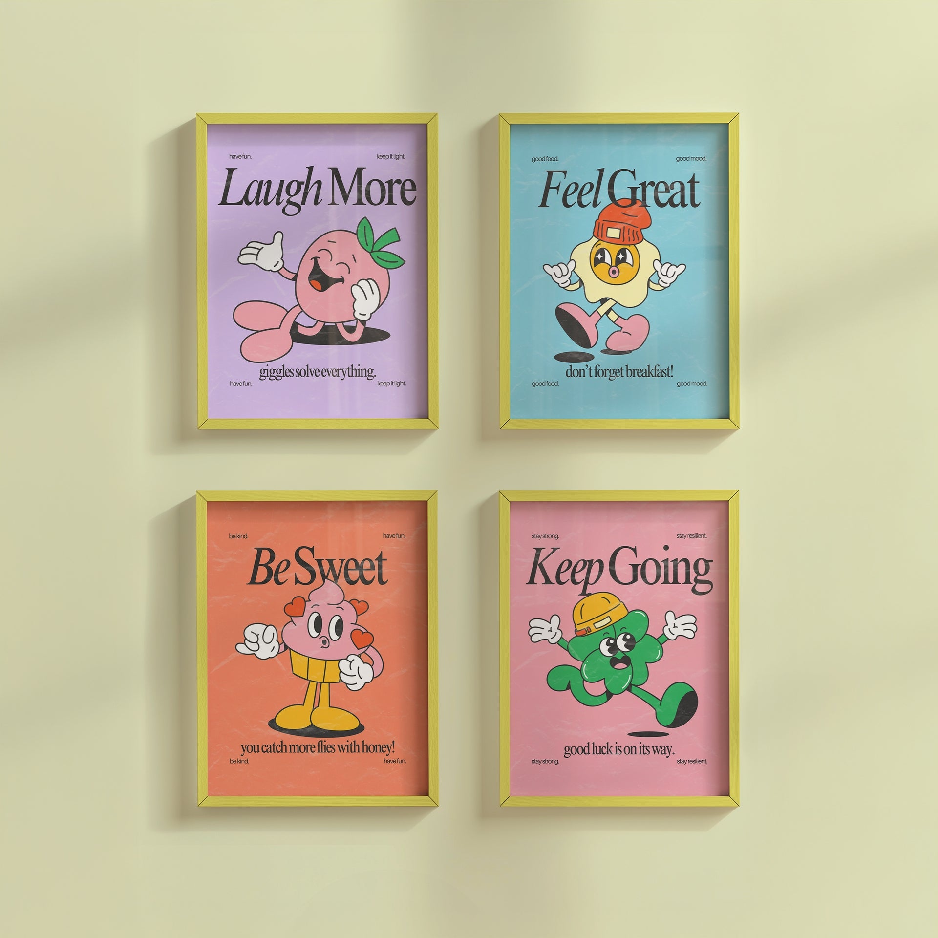 Set of Four Positivity Classroom Cartoon Vertical Art Prints