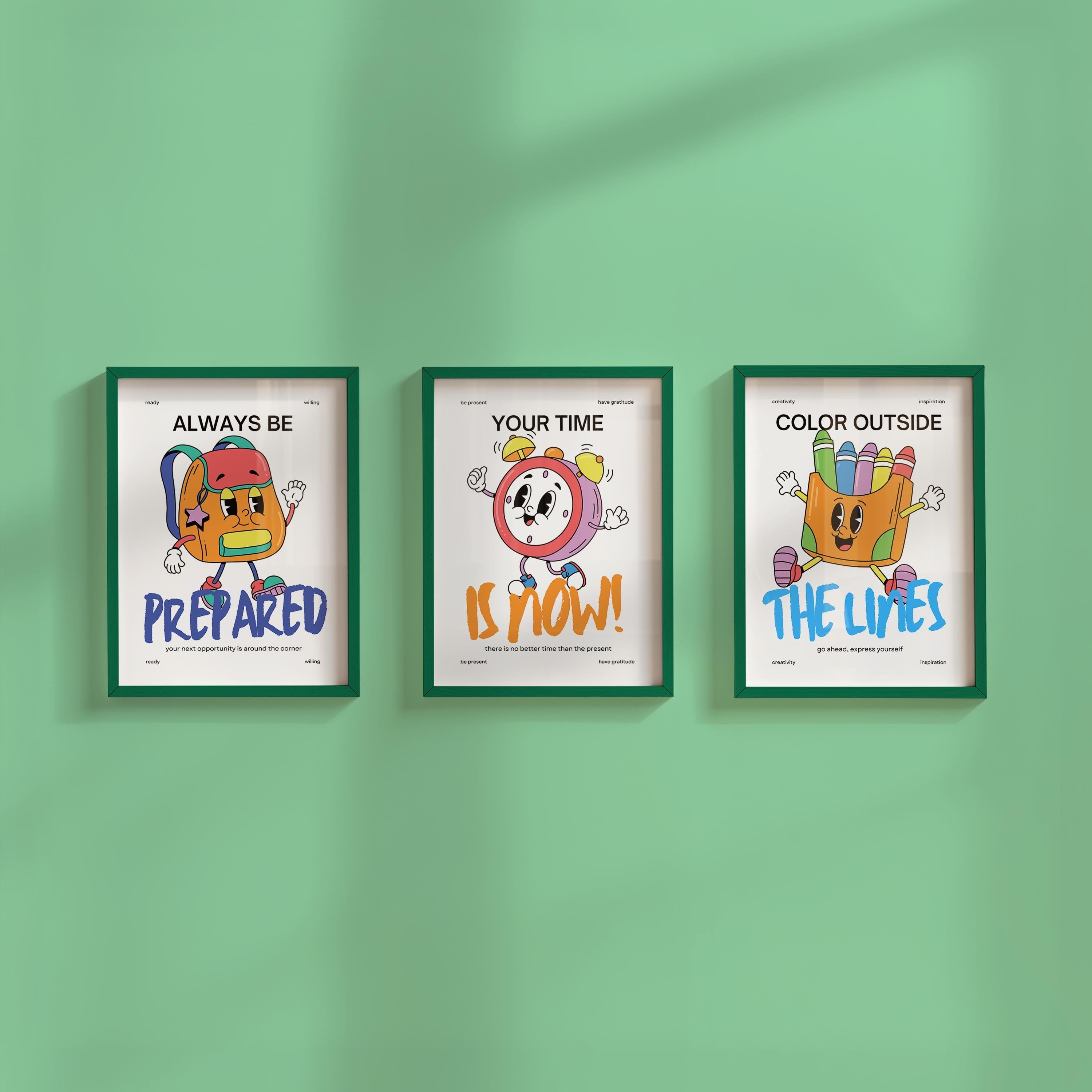 Set of Three Primary Color Kids and Classroom Cartoon Vertical Digital